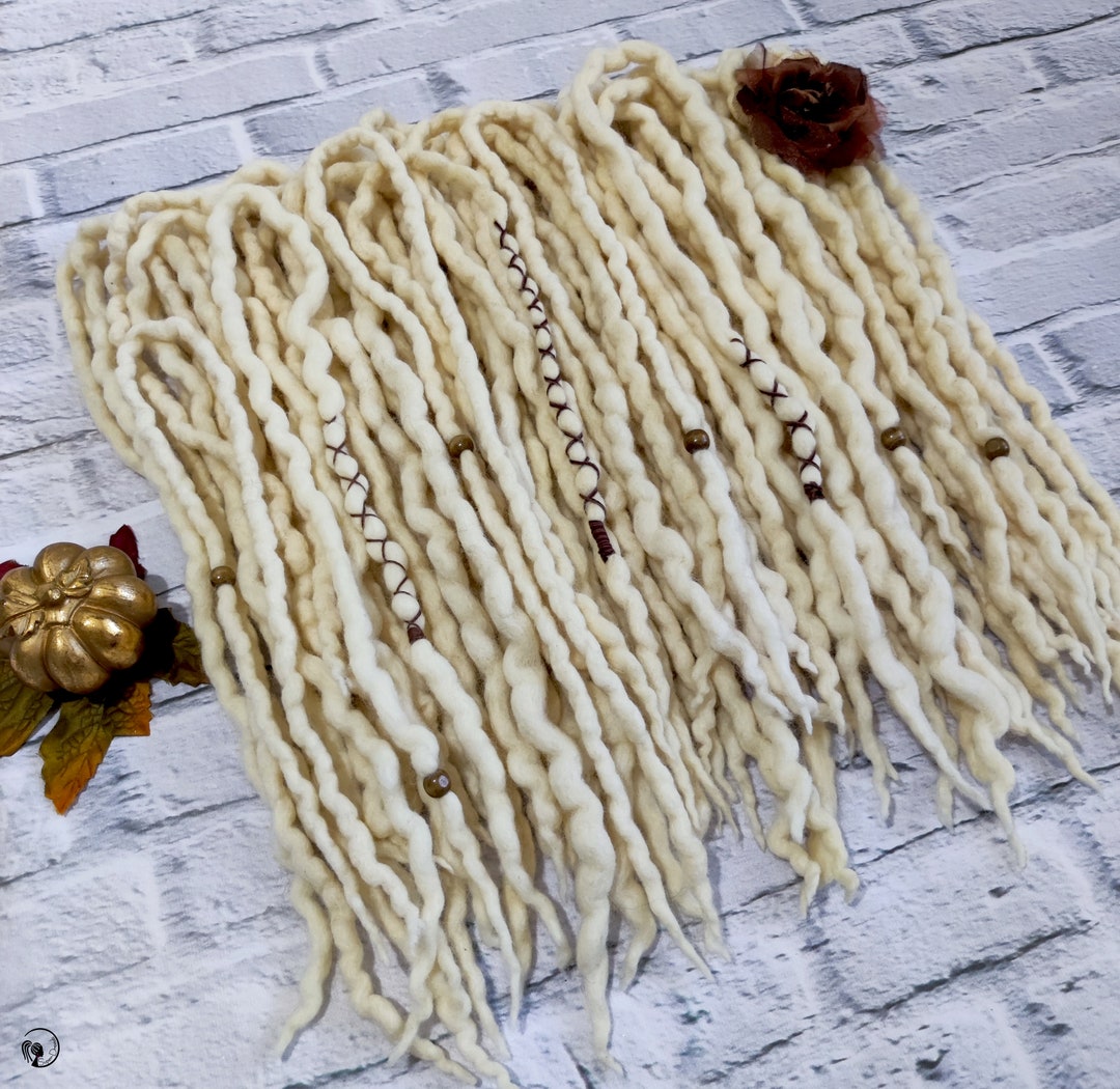 Curly Wool Dreadlocks Extensions: Light Blonde Wavy Dreads With Beads ...