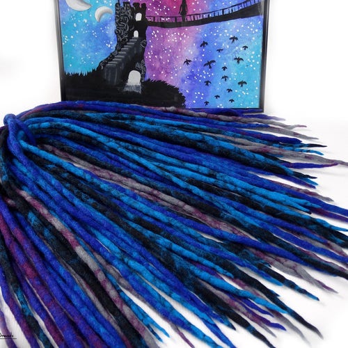 Blue Wool Dreadlocks Black Dreads Extensions Double Ended - Etsy