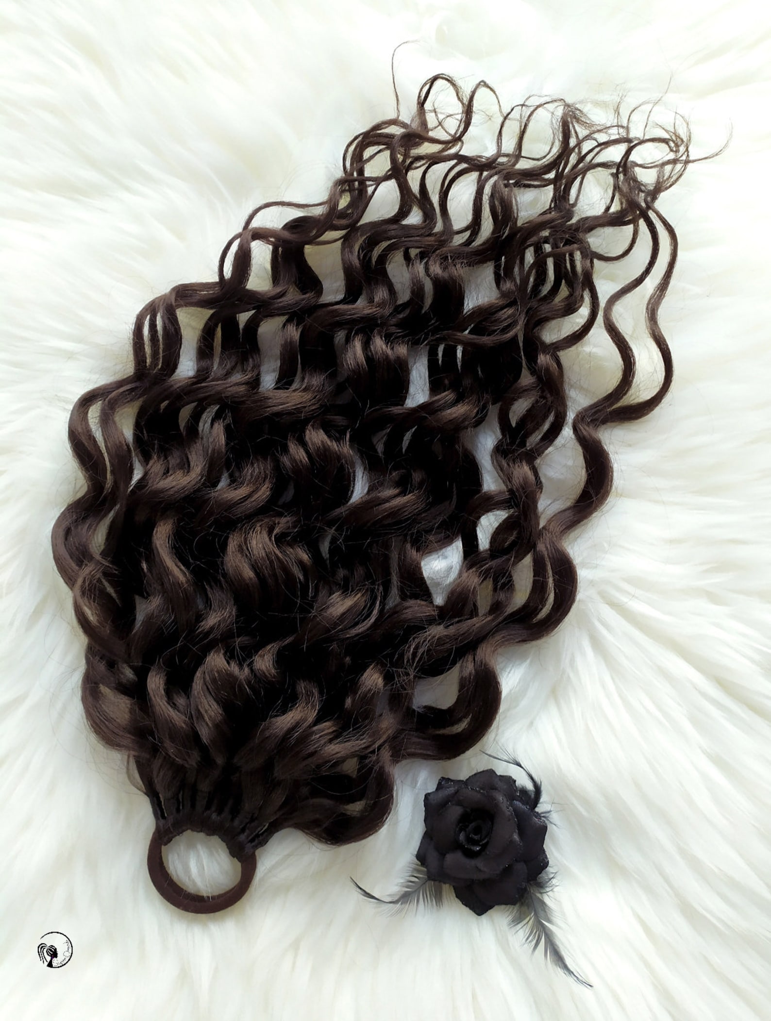 Brown Curly Ponytail Extensions Wavy Hair on Elastic Band | Etsy