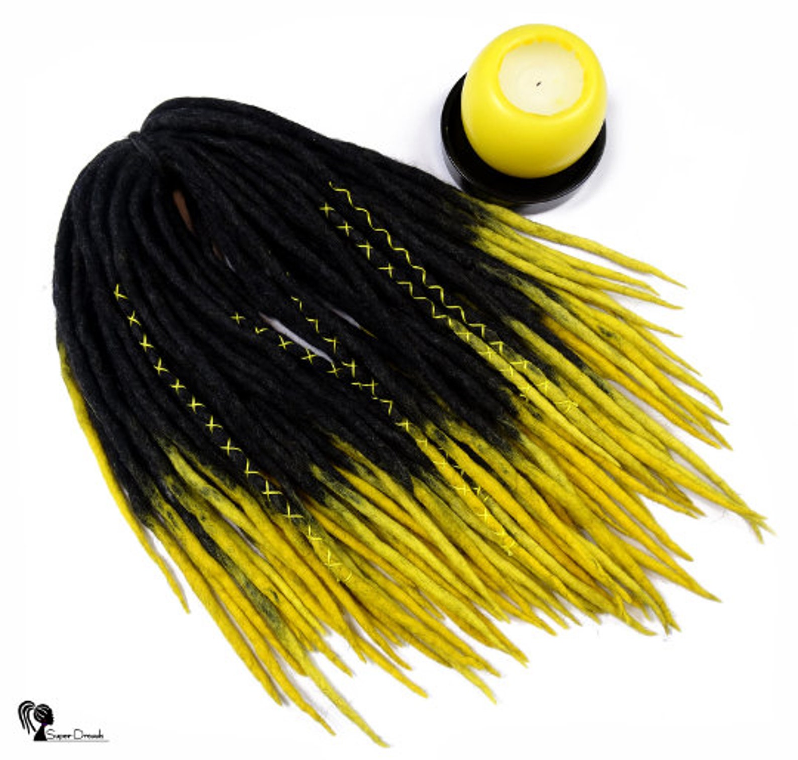Full Set Black Wool Dreadlocks, Yellow Ombre Dreads, Dread Extensions ...