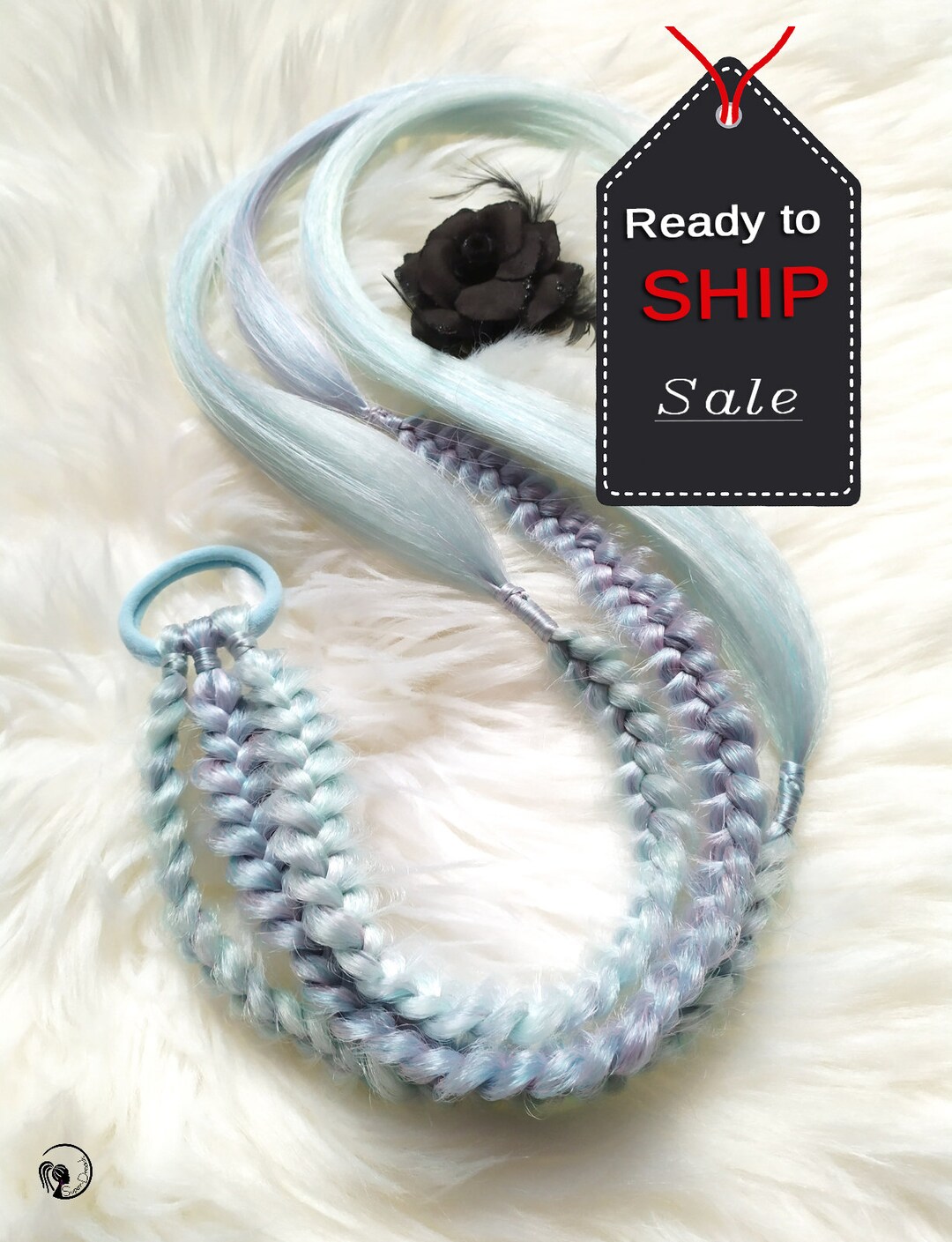 Mint Green Braids Extension on Elastic Band, Braided Dreadlocks ...