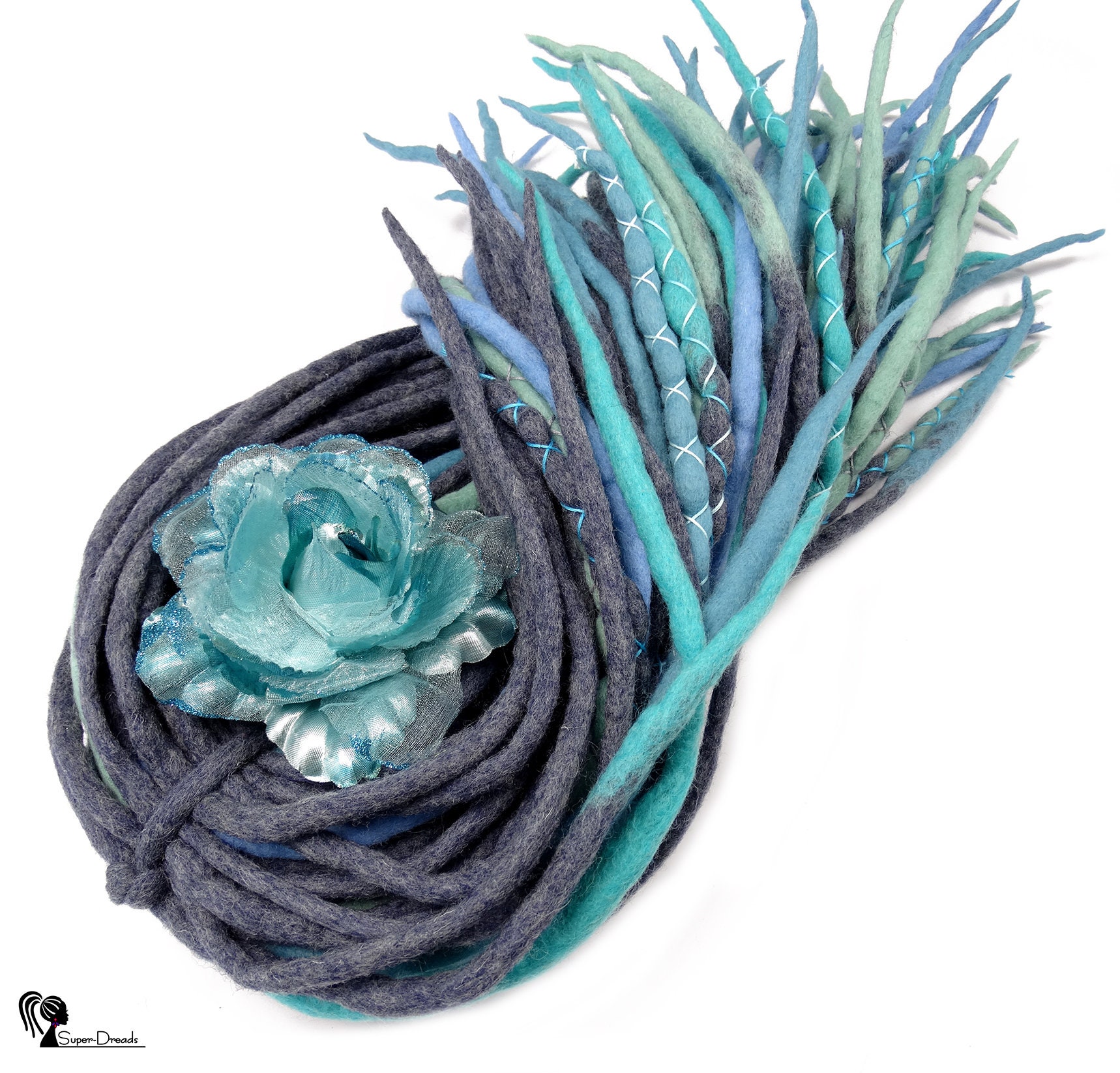 Full Set Wool Dreadlocks Boho Blue Dreads Extensions - Etsy