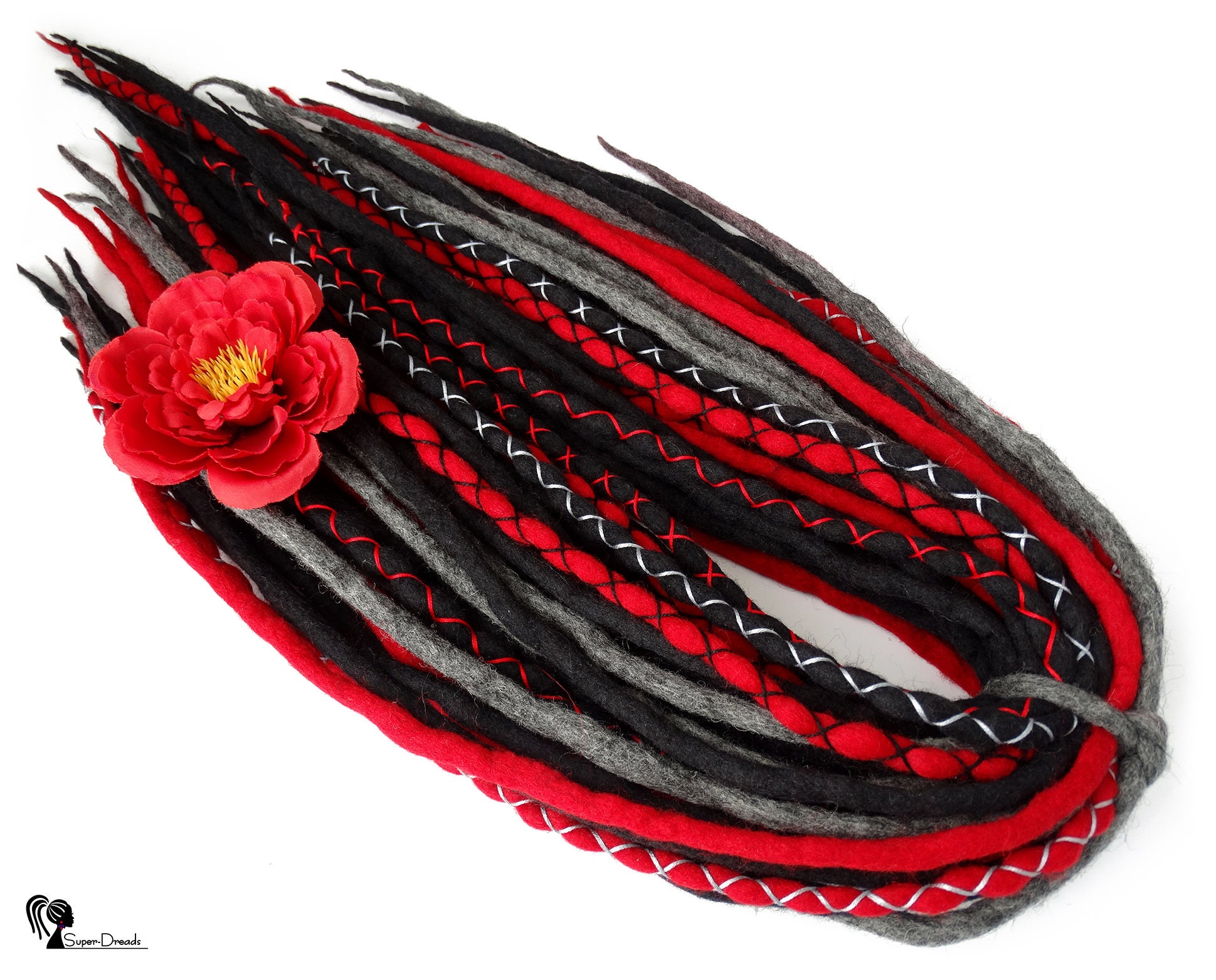 Full Set Wool Dreadlocks Red Dreads Extensions Black Grey | Etsy