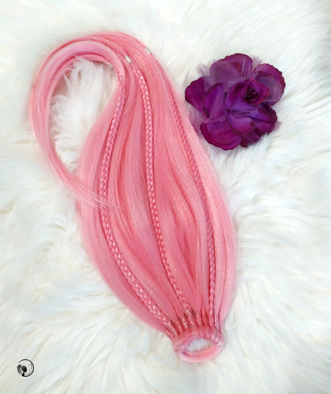 Pink Ponytail Hair Extensions, Hair Wig With Braids and Beads, Hair on ...