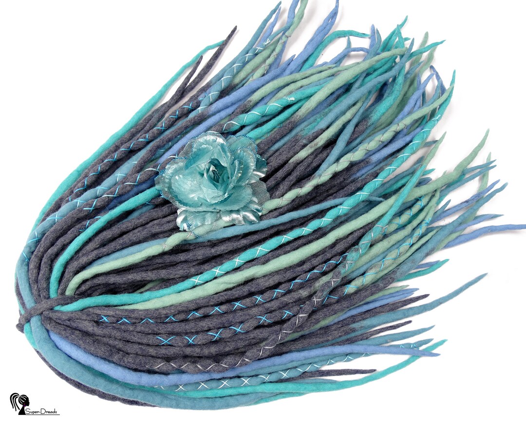 Full Set WOOL DREADLOCKS, Boho Blue Dreads Extensions, Turquoise Ombre ...