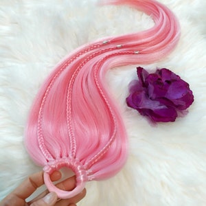 Pink Ponytail Hair Extensions, Hair Wig With Braids and Beads, Hair on ...