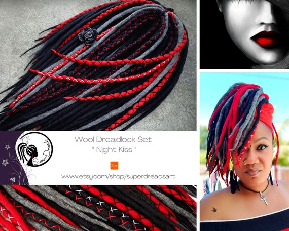 Full Set Wool Dreadlocks Red Dreads Extensions Black Grey | Etsy