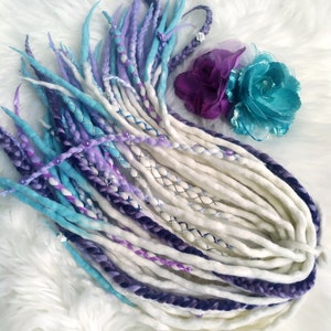 Full Set Wool Dreadlocks, White Dreads Extensions, Blue Purple Ombre ...