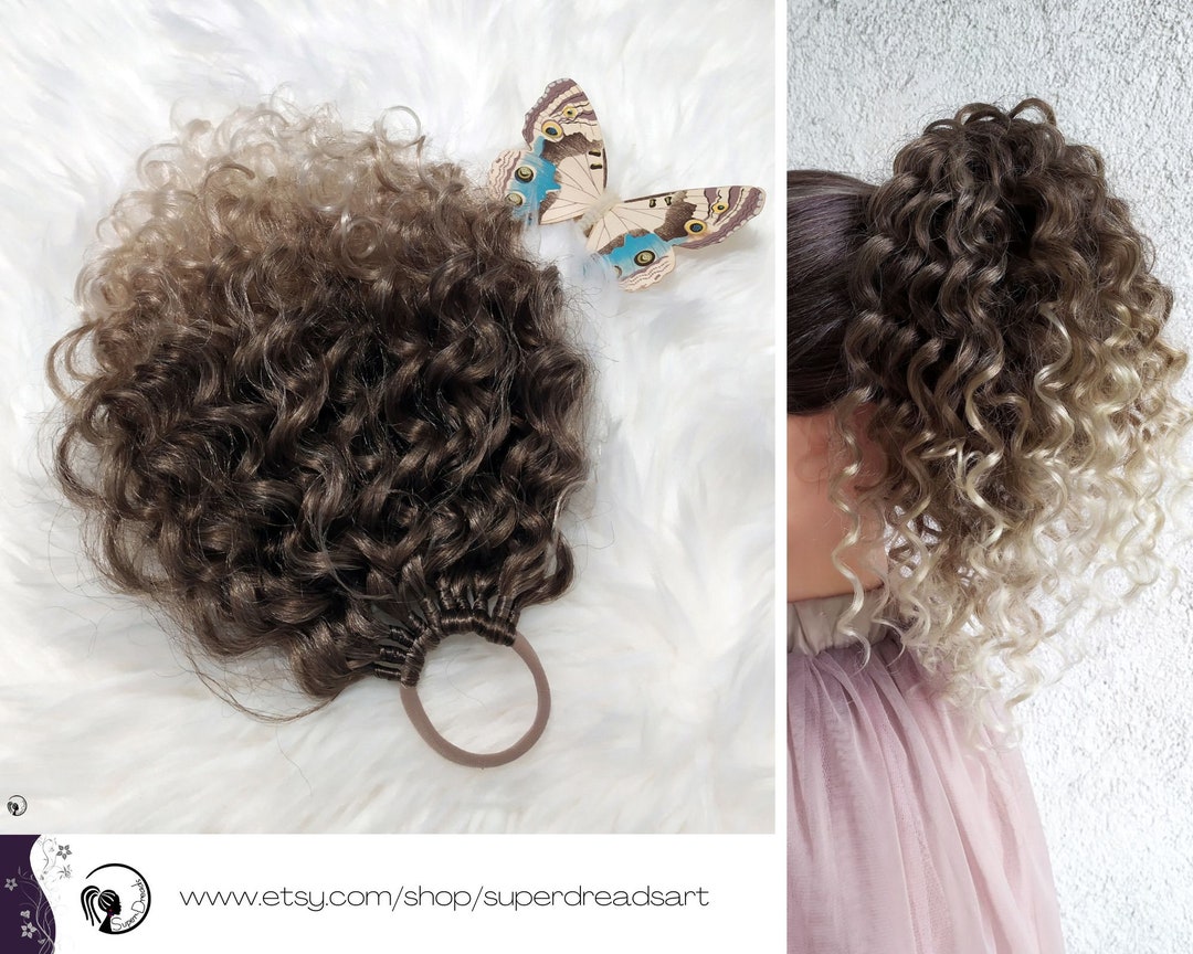 Blonde Ombre Curly Ponytail Extensions, Wavy Hair on Elastic Band ...