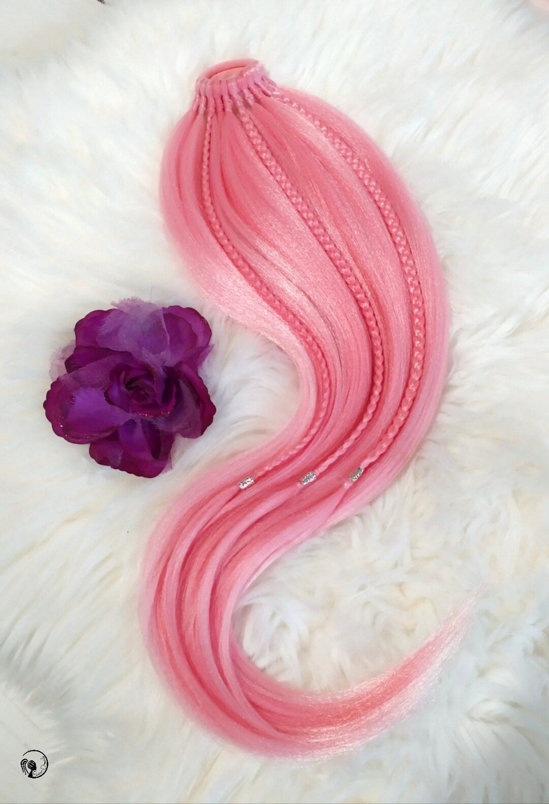 Pink Ponytail Hair Extensions, Hair Wig With Braids and Beads, Hair on ...