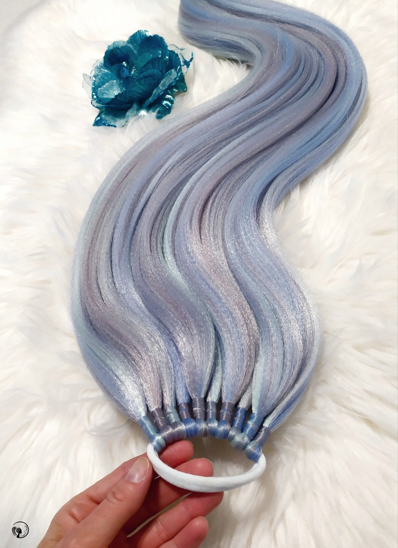 Blue Grey Ponytail Extension: Blended Synthetic Hair Wig - Etsy