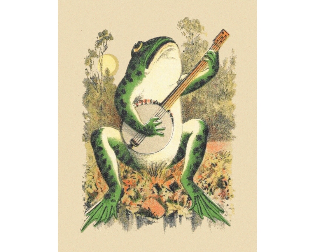 Cute Vintage Frog Art Print, Frog Playing Banjo, Victorian Animals ...
