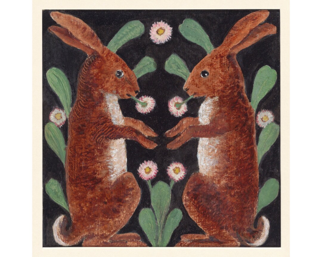 Folk Art Rabbit Painting, Vintage Animal Wall Art, Primitive Folk Art ...
