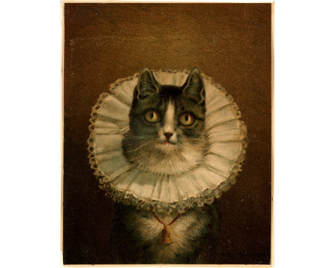 Kitsch Cat Art Print, Cat Wall Art, Victorian Cat Portrait, Vintage Cat ...