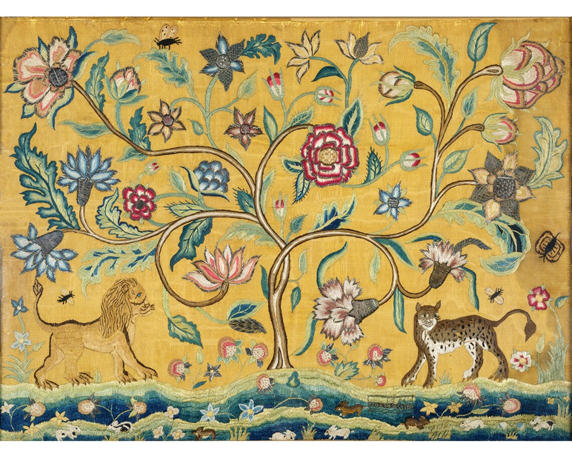 Antique Tree of Life Art Print, Flowering Tree With Animals, Vintage ...