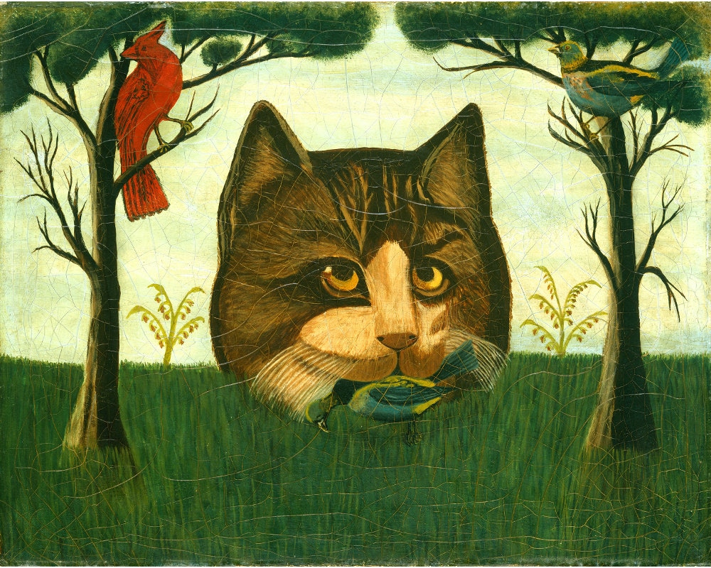 Antique Folk Art Cat Painting Art Print, Primitive Americana Wall Art ...