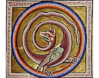 Two Vultures Medieval miniature Antique bird art Medieval bestiary art ...