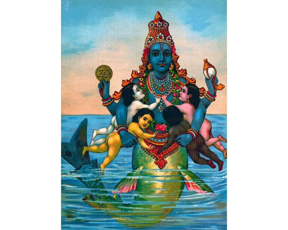 Vintage Hindu Mermaid Art Print Matsya Avatar of Vishnu | Etsy