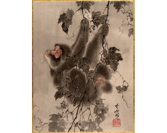 Monkey Painting Monkey Art Print Baby Monkey Japanese | Etsy