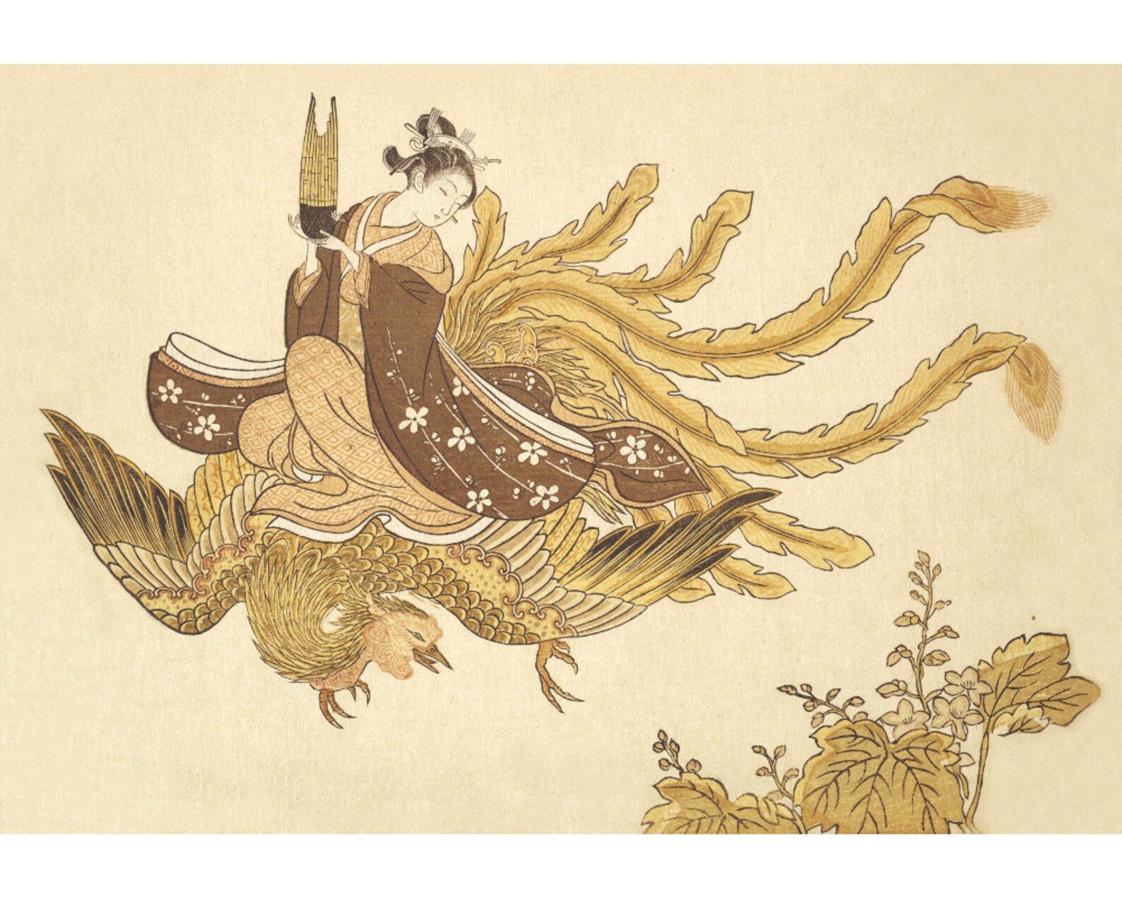 Japanese Woman Riding a Phoenix Bird, Suzuki Harunobu, Antique Japanese ...