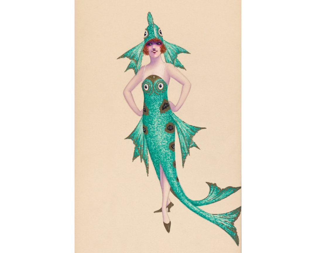 Fish Lady, Fashion Art Print, Vintage Fashion Illustration, Fashion ...