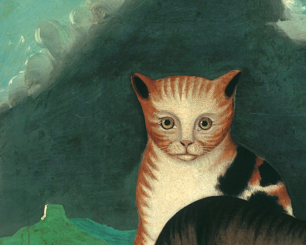 Primitive folk art cat painting Two kittens art print | Etsy