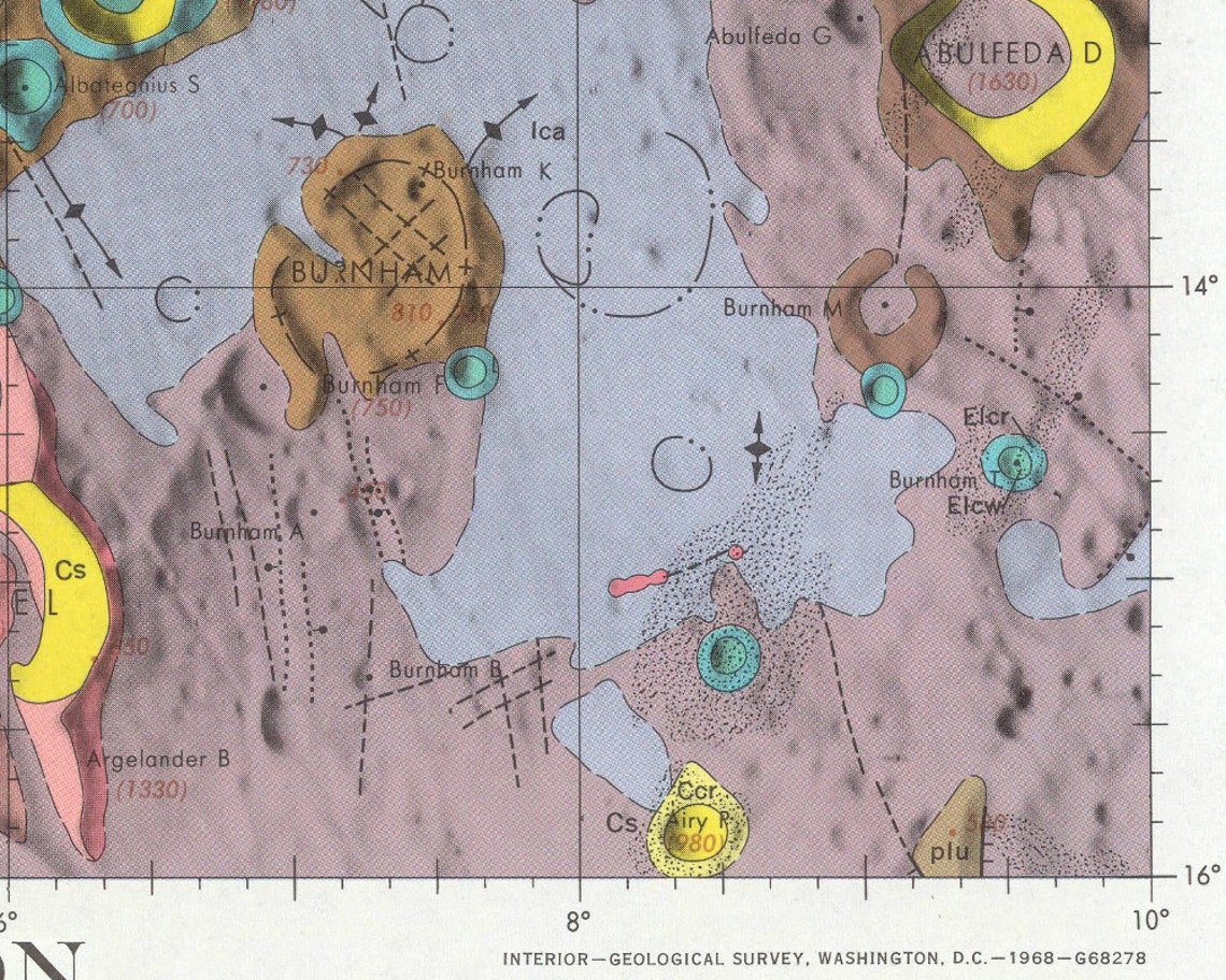 Vintage Moon Map art print Colorful topographical lunar | Etsy