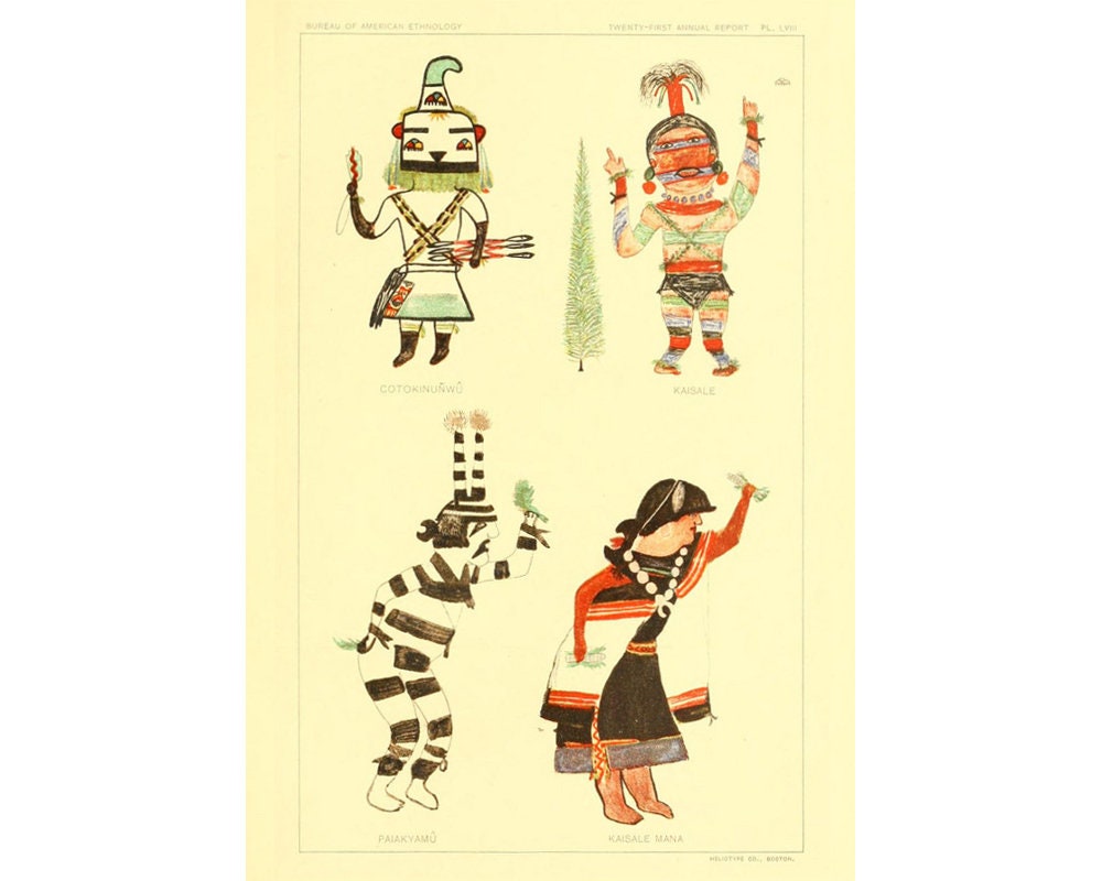 Native American Wall Art Hopi Kachinas Drawing Tribal Art - Etsy