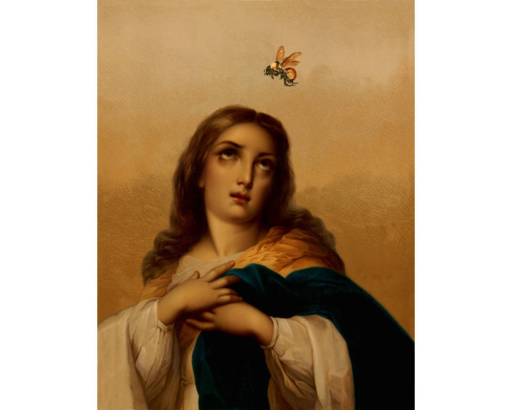 Virgin Mary and Bee Collage Art Print Kitsch Virgin Mary - Etsy