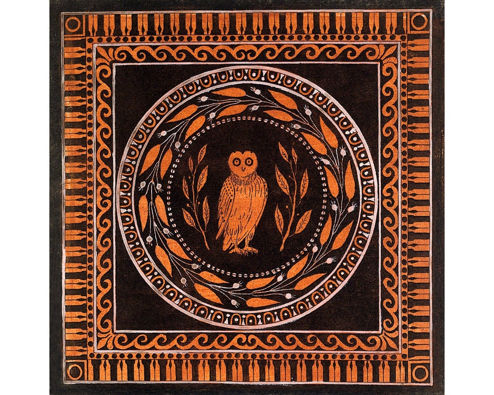 Owl of Minerva Art Print Owl of Athena Painting Ancient - Etsy
