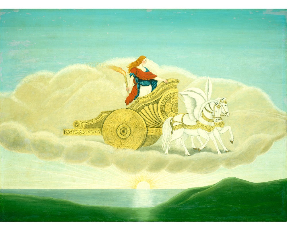 Aurora art print Dawn goddess Antique folk art painting | Etsy