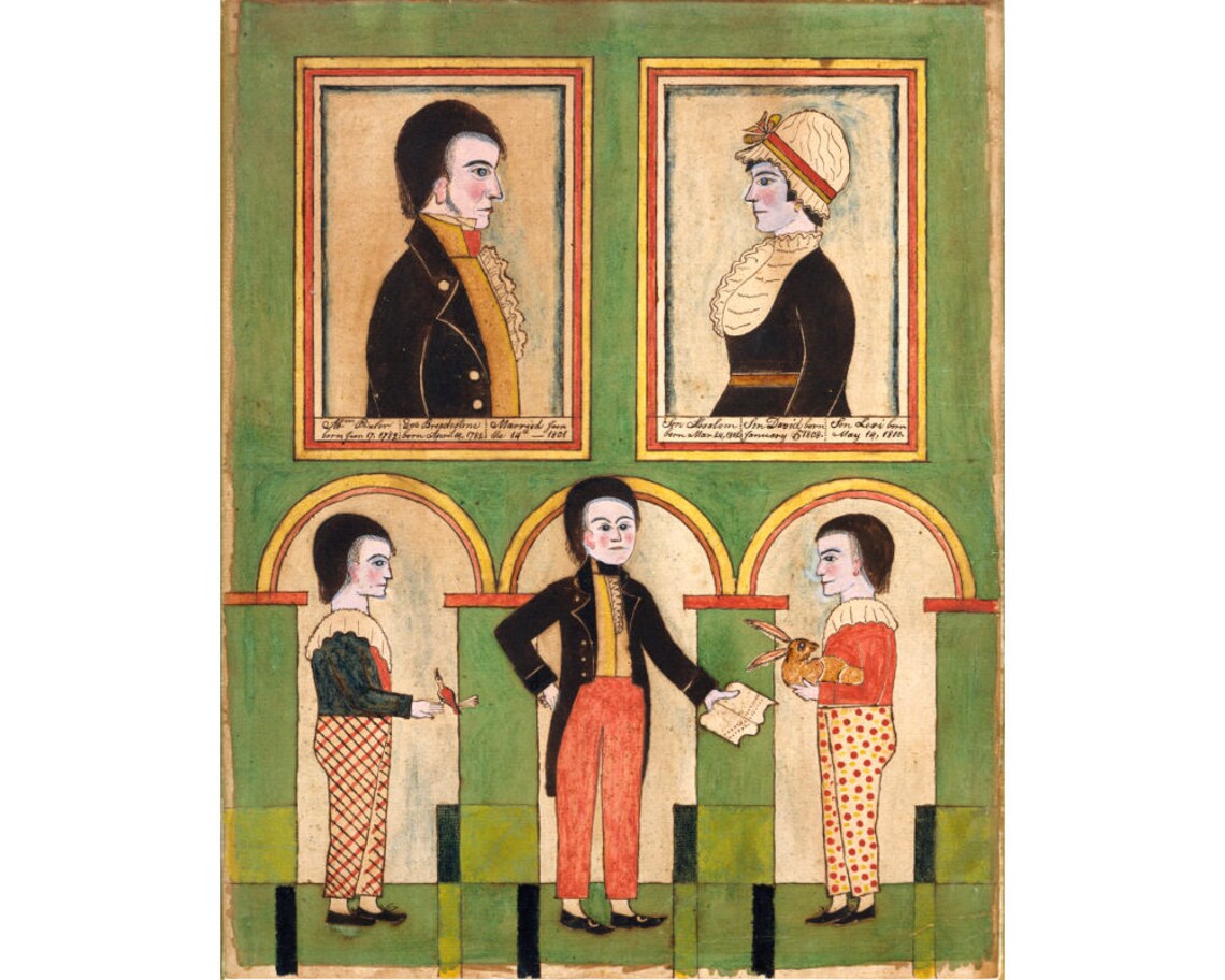 Antique Folk Art Print Early American Family Portrait - Etsy