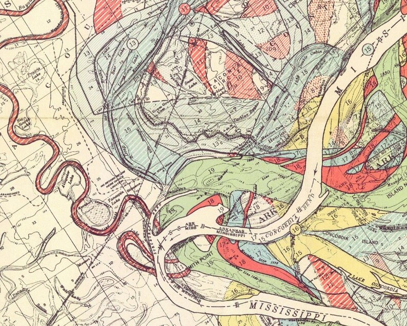 Mississippi River Meander Map Print Alluvial Valley Old Map - Etsy