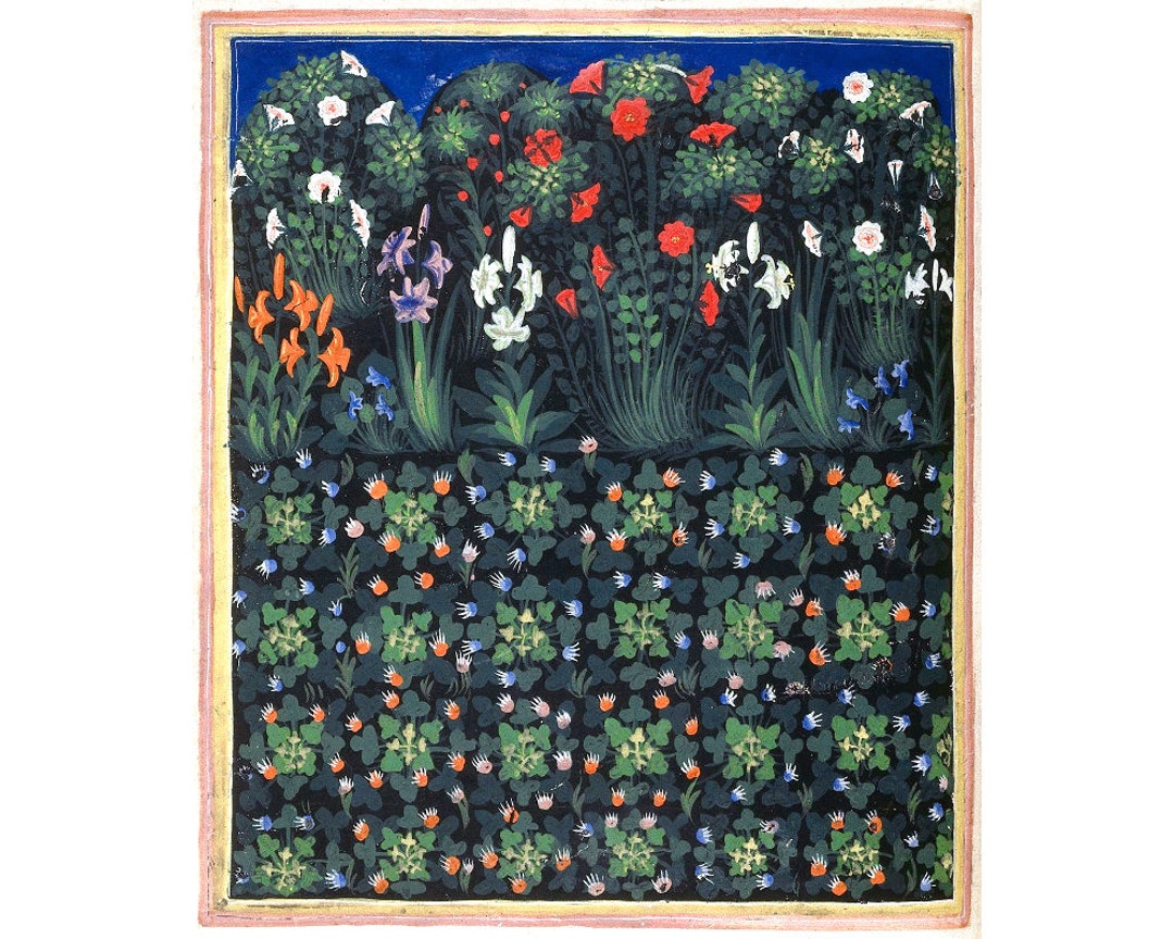 Antique Flower Garden Art Print, Medieval Miniature Painting ...