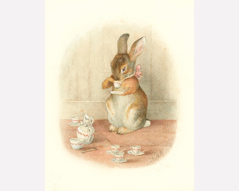 Beatrix Potter Art Print A Rabbit's Tea Party Storybook - Etsy