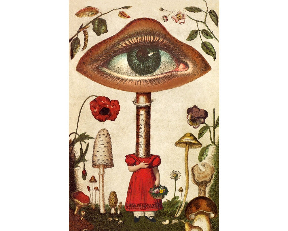 Forest Creature Surreal Collage Art Print Vintage Mushrooms - Etsy