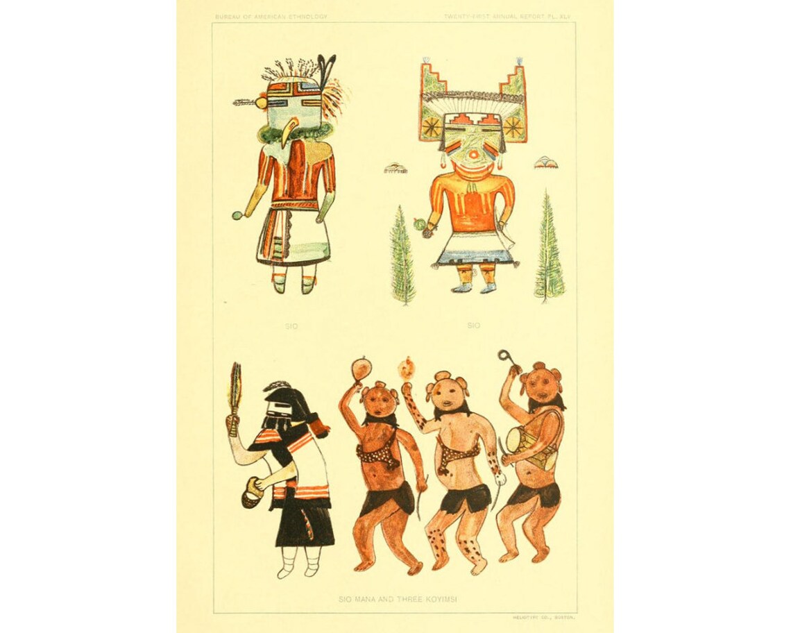 Native Art Print, Hopi Kachinas Drawing, Pueblo Indian Wall Art, Native ...