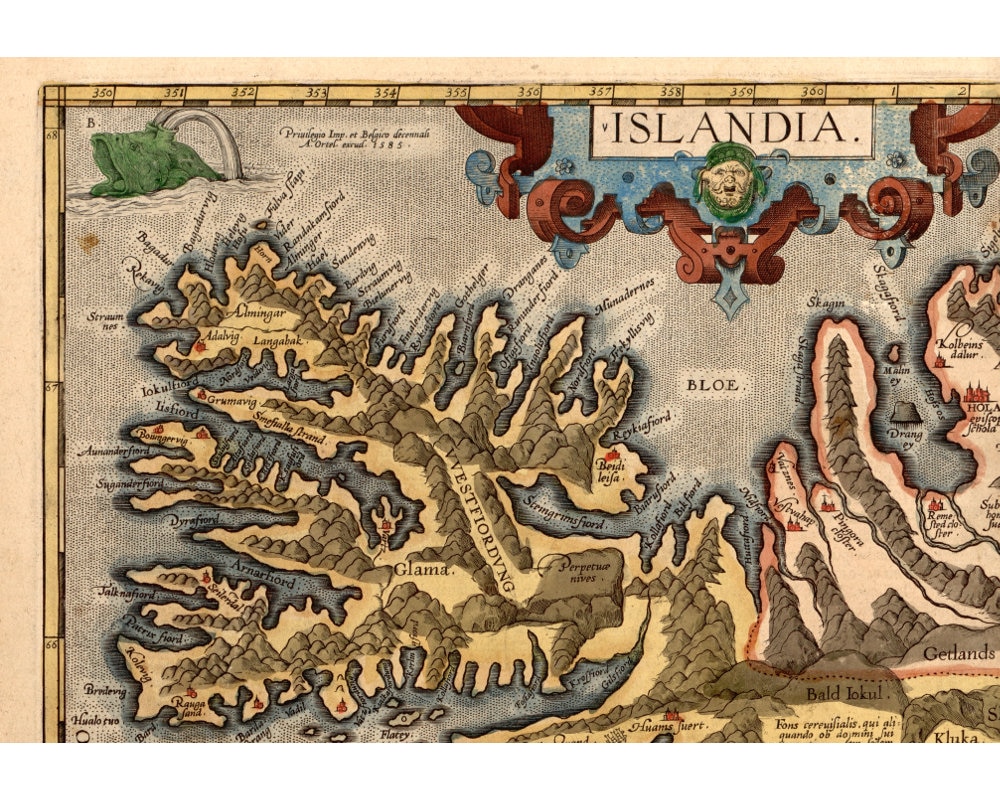 Medieval Map of Iceland, Sea Monsters, Antique Map Reproduction ...