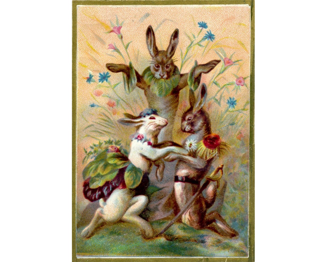 Magical Rabbit Wedding Art Print, Antique Victorian Rabbits Art ...
