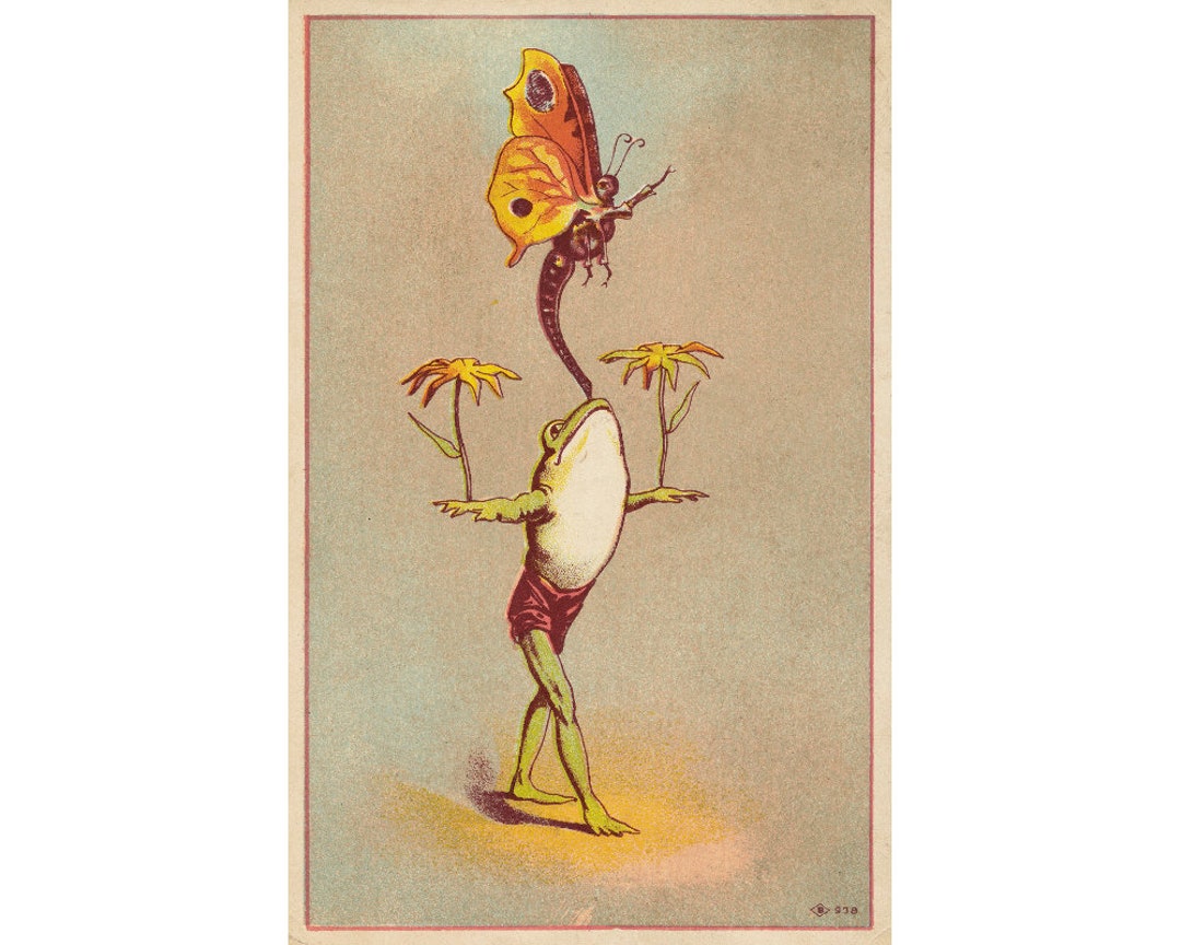 Vintage Frog Art Print, Circus Art, Kitsch Frog Painting, Funny Animal ...