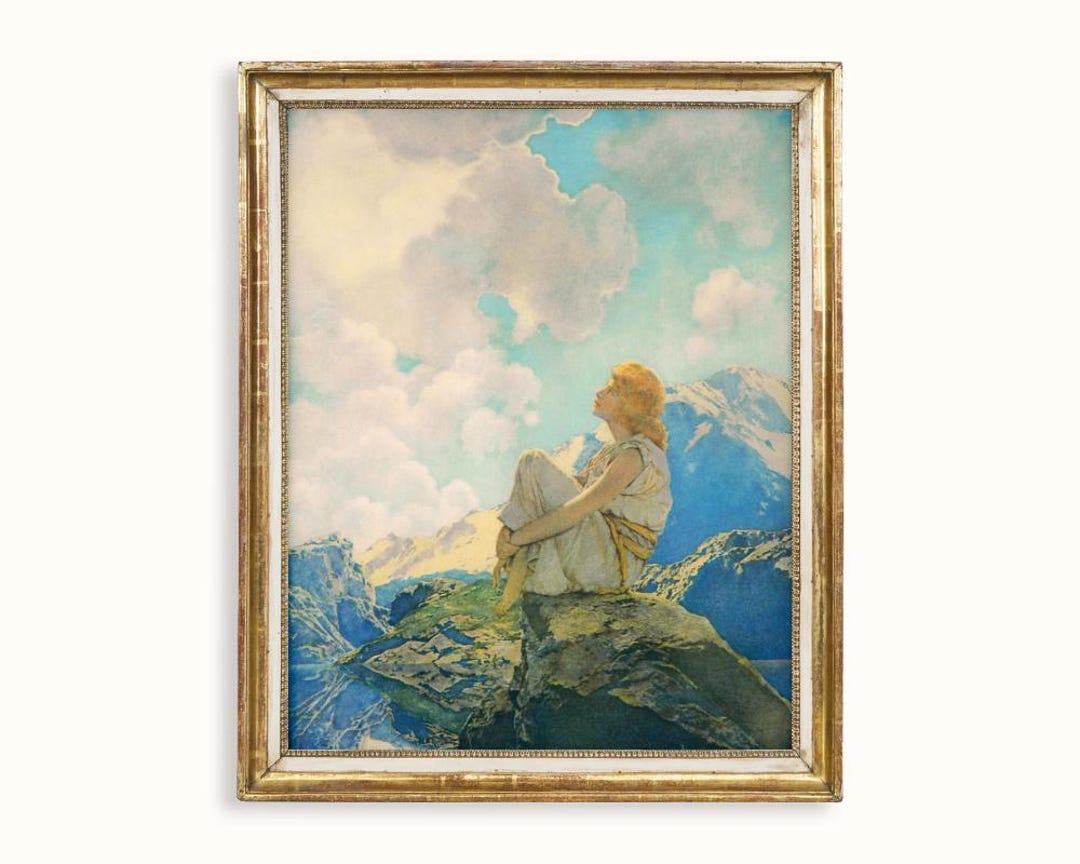 Morning by Maxfield Parrish Art Print, Vintage Woman Wall Art, Mountain ...