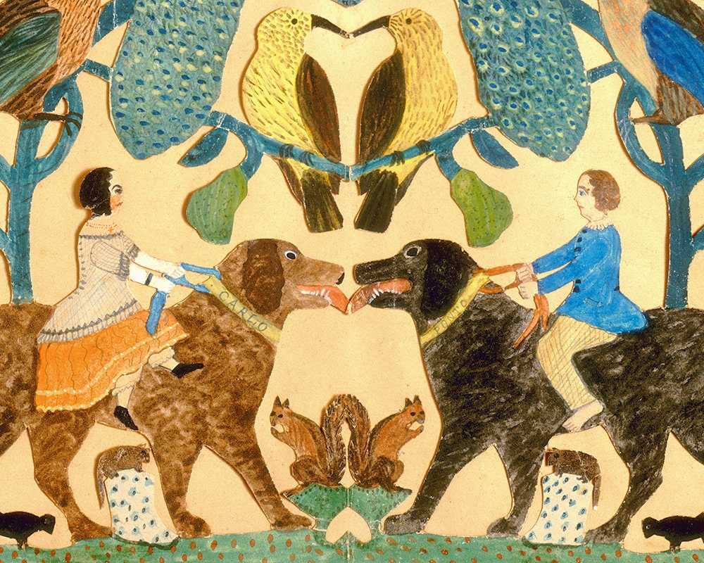 American folk art print Antique paper cut art Animals | Etsy