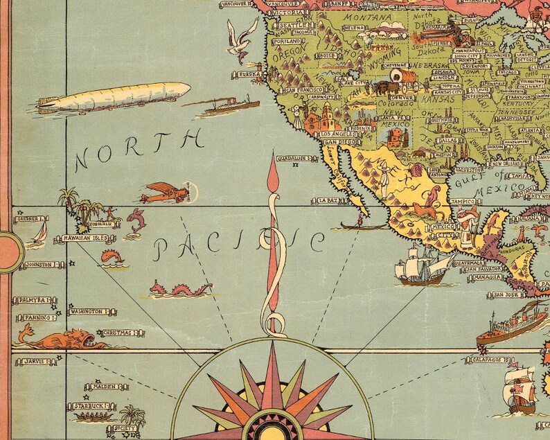 Pictorial World Map With Animals Mercator Map of the World - Etsy