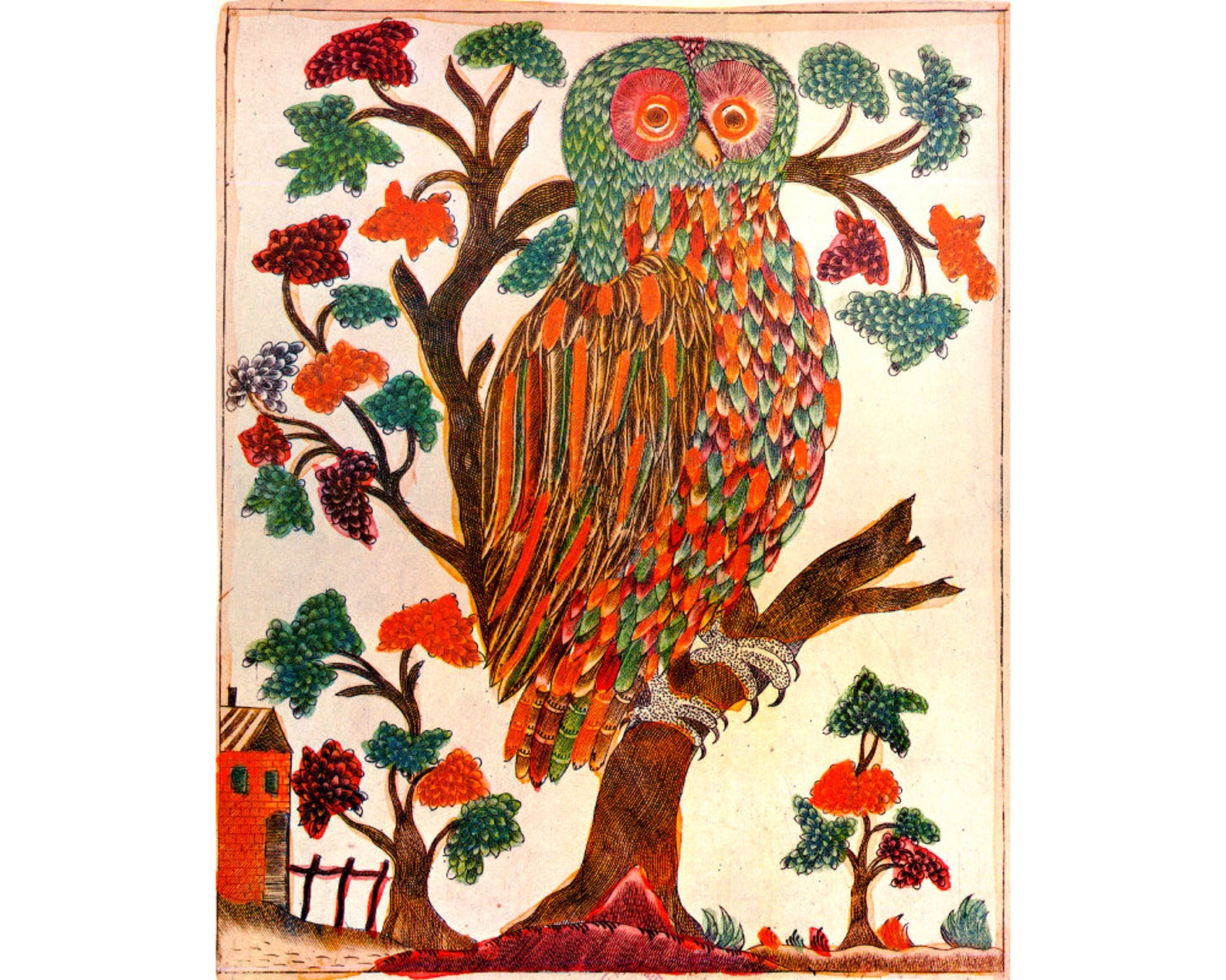 Russian Folk Art Owl Print Lubok Art Colorful Antique Owl | Etsy