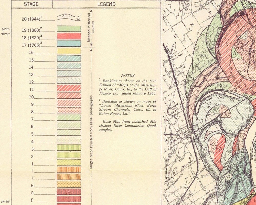 Mississippi River Meander Map Print, Alluvial Valley, Old Map ...