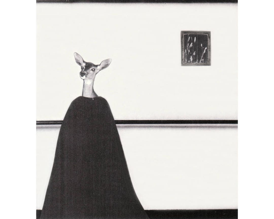 Surreal Deer Art Print, Contemporary Paper Collage, Original Art, Black ...
