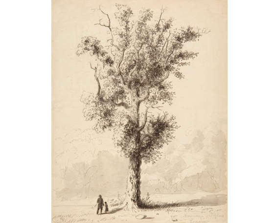 Antique Tree Art Print People in Nature Wall Art Rustic - Etsy