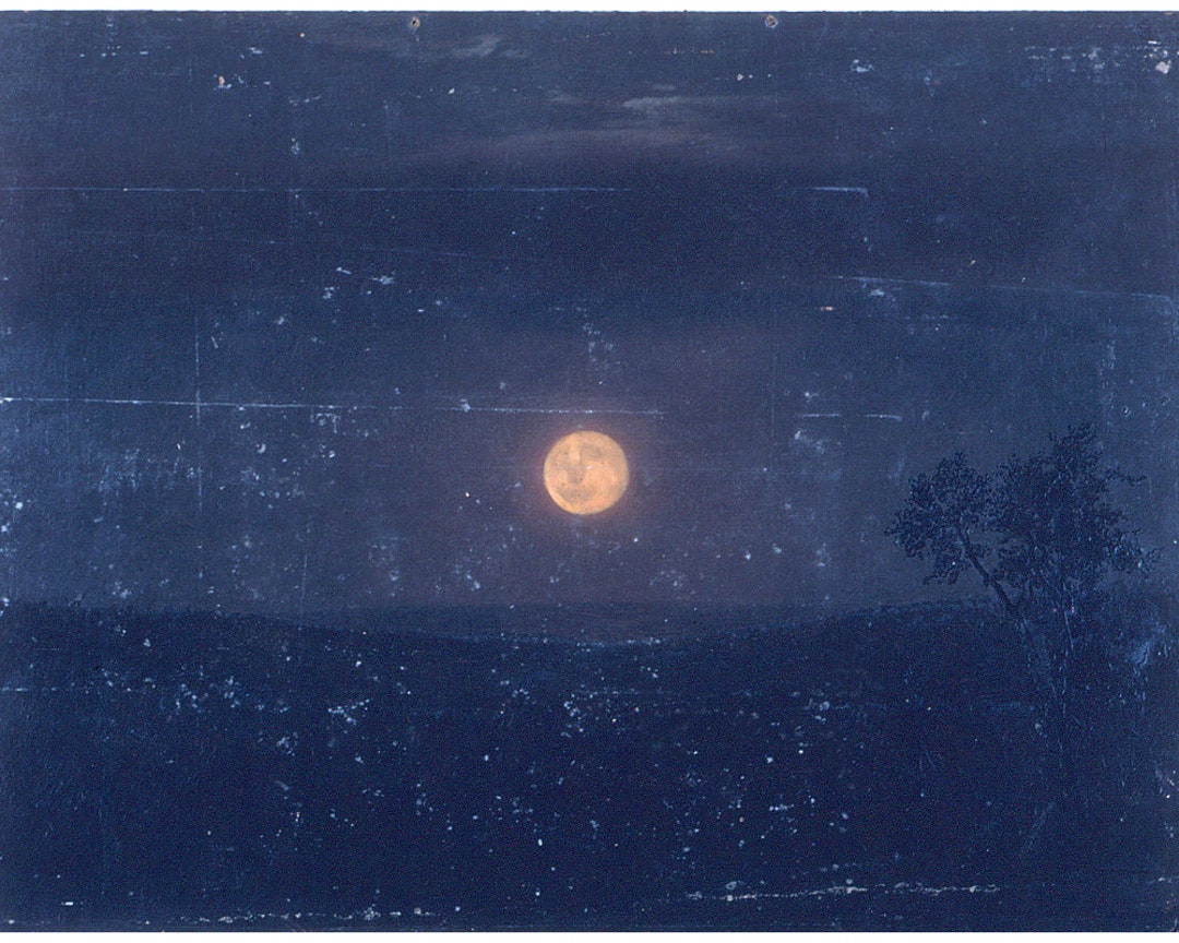 Vintage Moon Painting, Moonlight Art Print, Antique Celestial Wall Art ...
