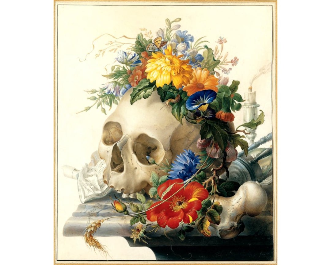 Flower Skull Art Print, Skull With Flowers, Vanitas, Dutch Still Life ...