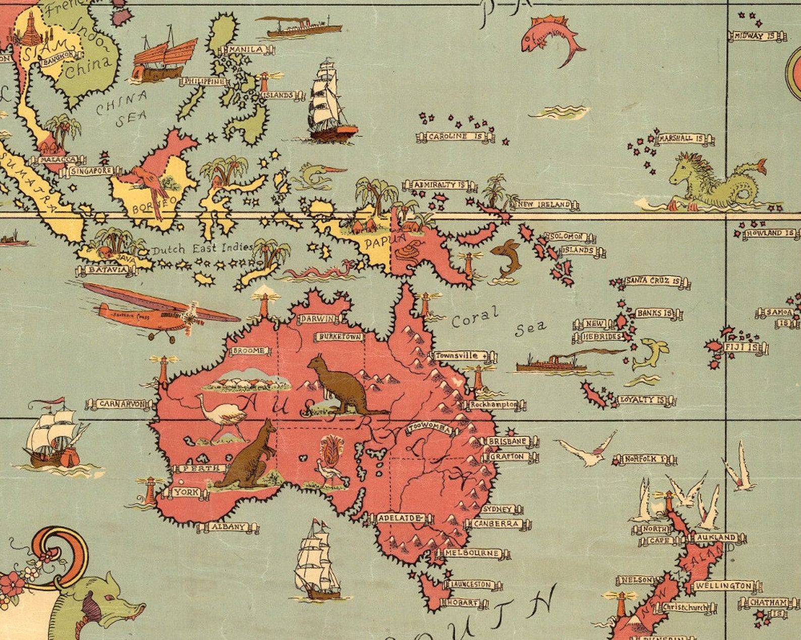 Pictorial World Map With Animals Mercator Map of the World - Etsy